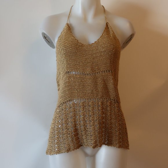 Scoop NYC | Tops | Womens Scoop Nyc Gold Metallic Sleeveless Crochet ...